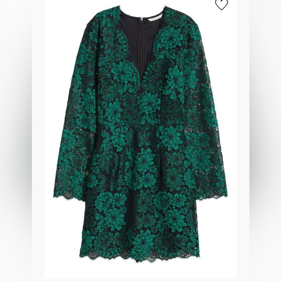 H&M | Dresses | Hm Lace Long Sleeve Green Dress | Poshmark